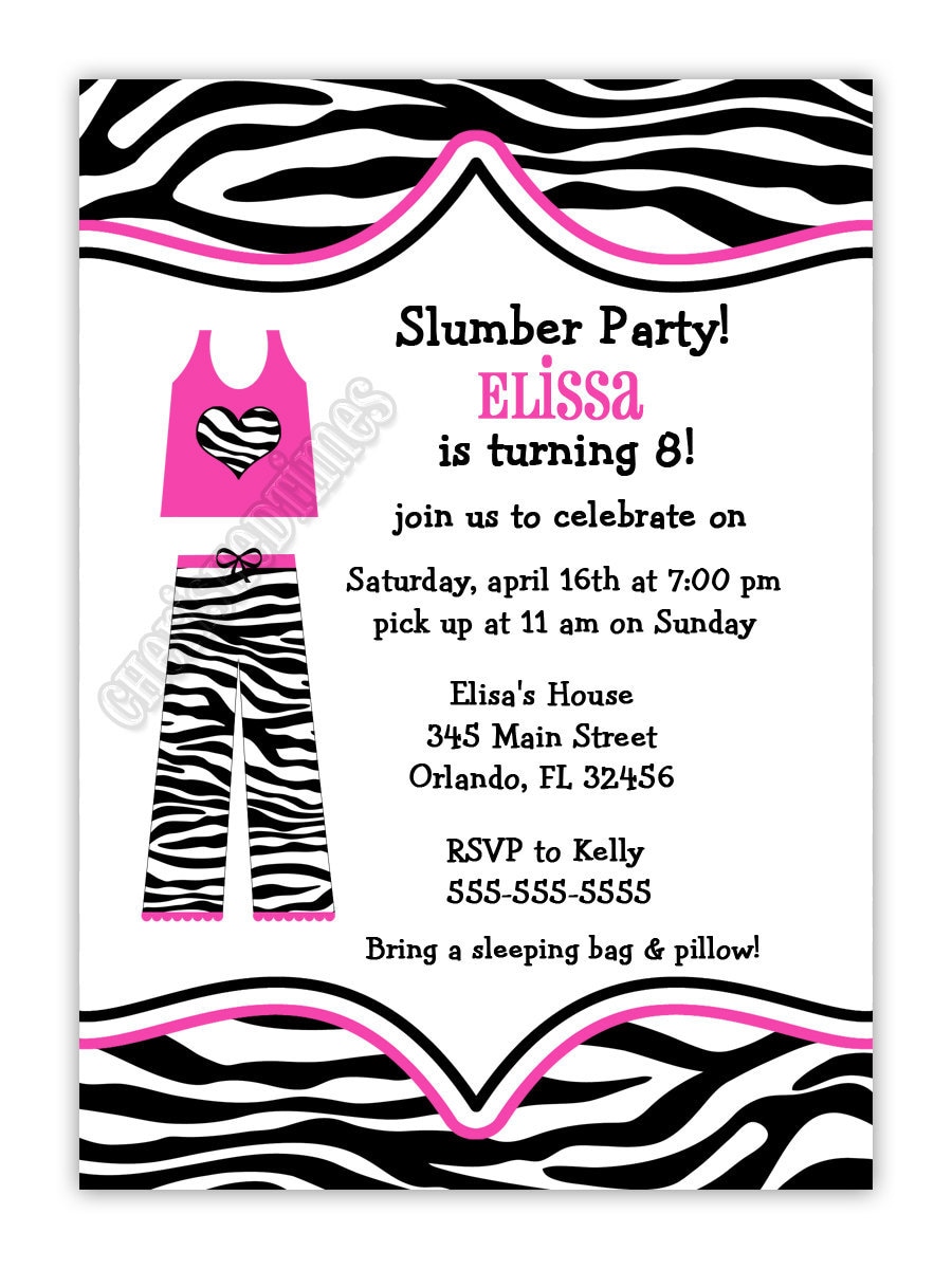 Zebra Print Pajama Slumber Birthday Party Invitation You