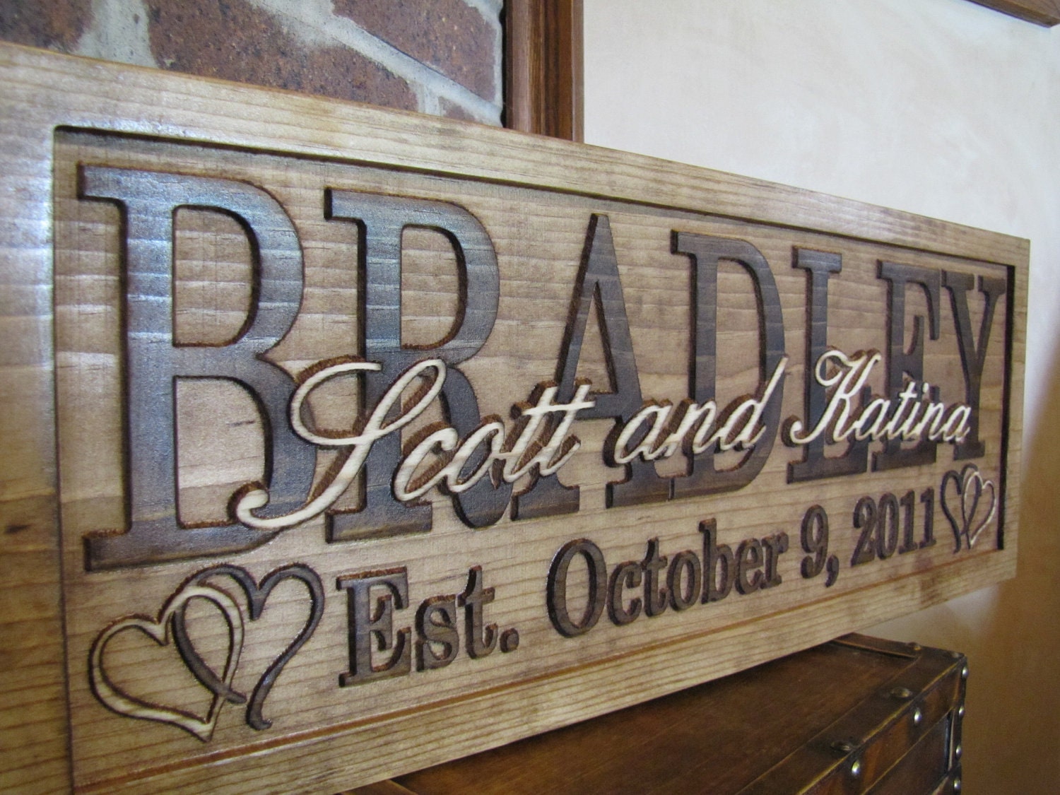 Wedding Gift Personalized Family Name Signs CARVED Custom
