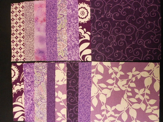 Purple Quilt Fabric Charm Squares Quilt Kit Quilt Blocks by