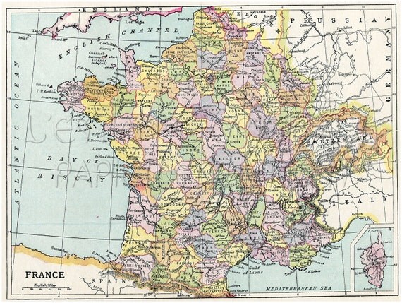 Items similar to DIGITAL Download, Map of FRANCE, 1930s, Color, Old ...