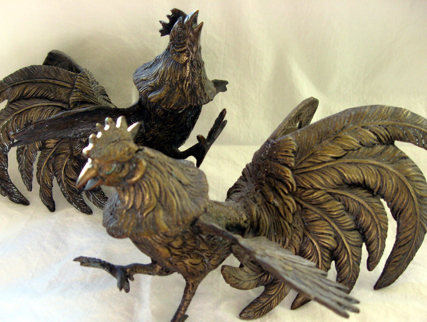 Antique Brass Roosters Fighting Cocks