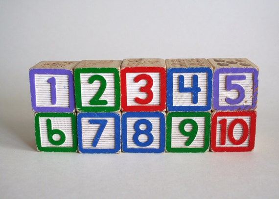 Vintage Colourful Number Wooden Blocks by littleredmercantile