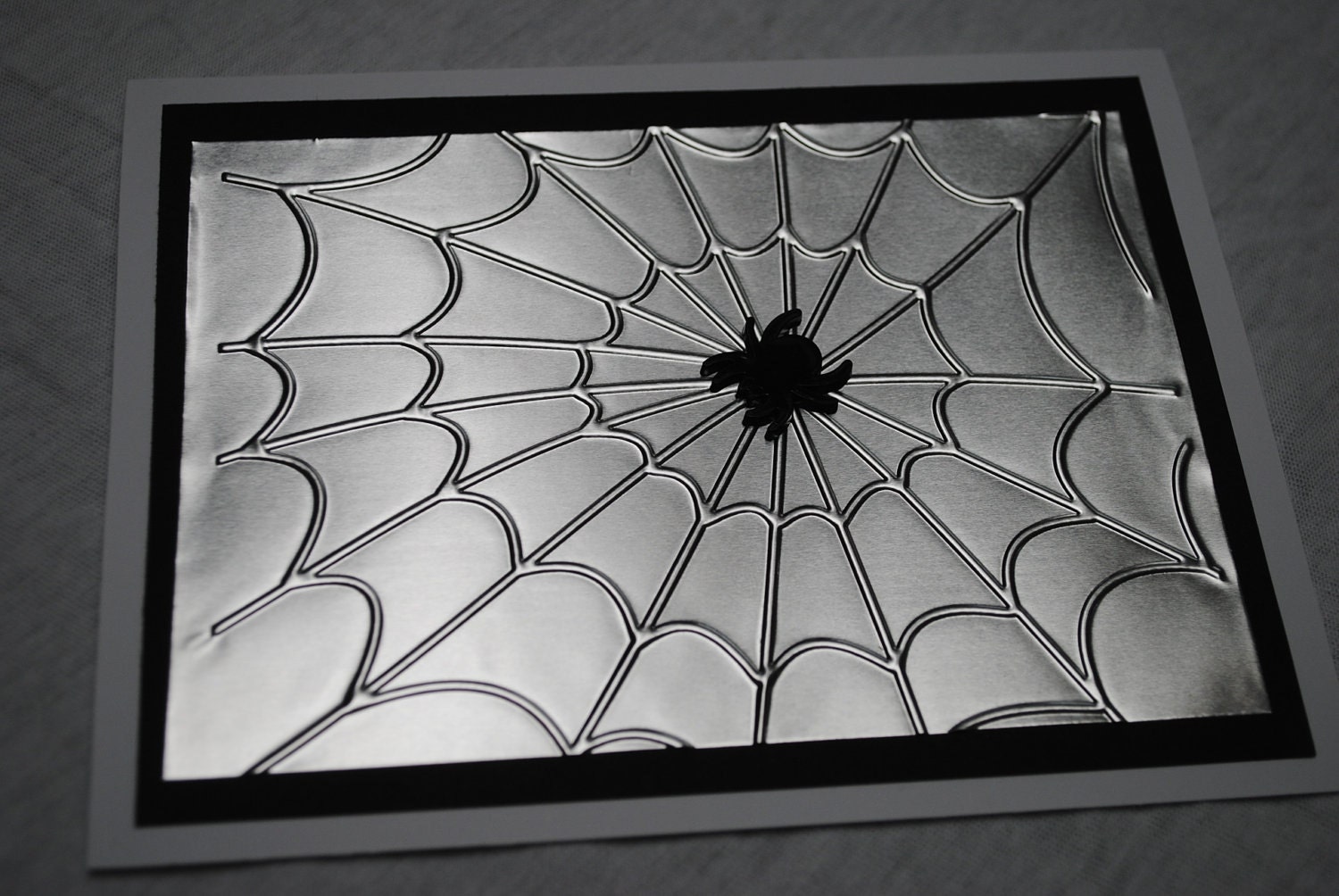 Embossed Metal Spider Web Halloween Card