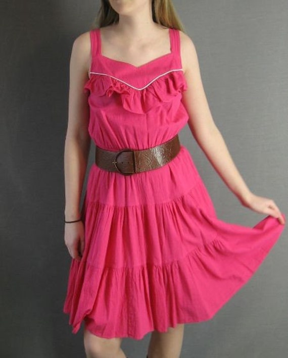 Items similar to 80s Vintage PINK Ruffle Sundress Dress Medium Tiered ...