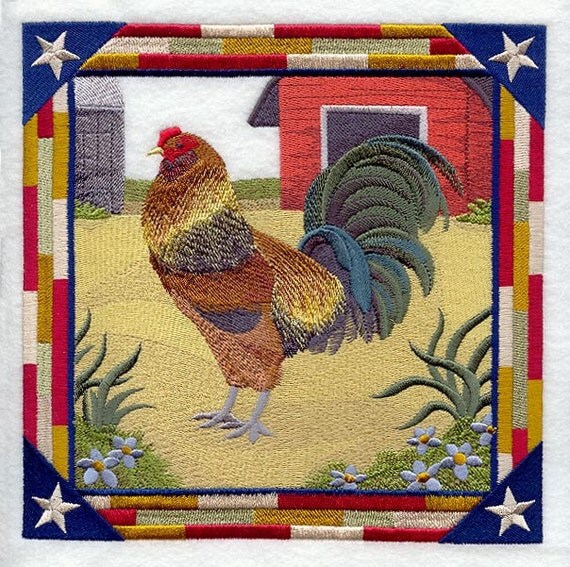 AMERAUCANA ROOSTER SQUARE Machine Embroidery Quilt Block