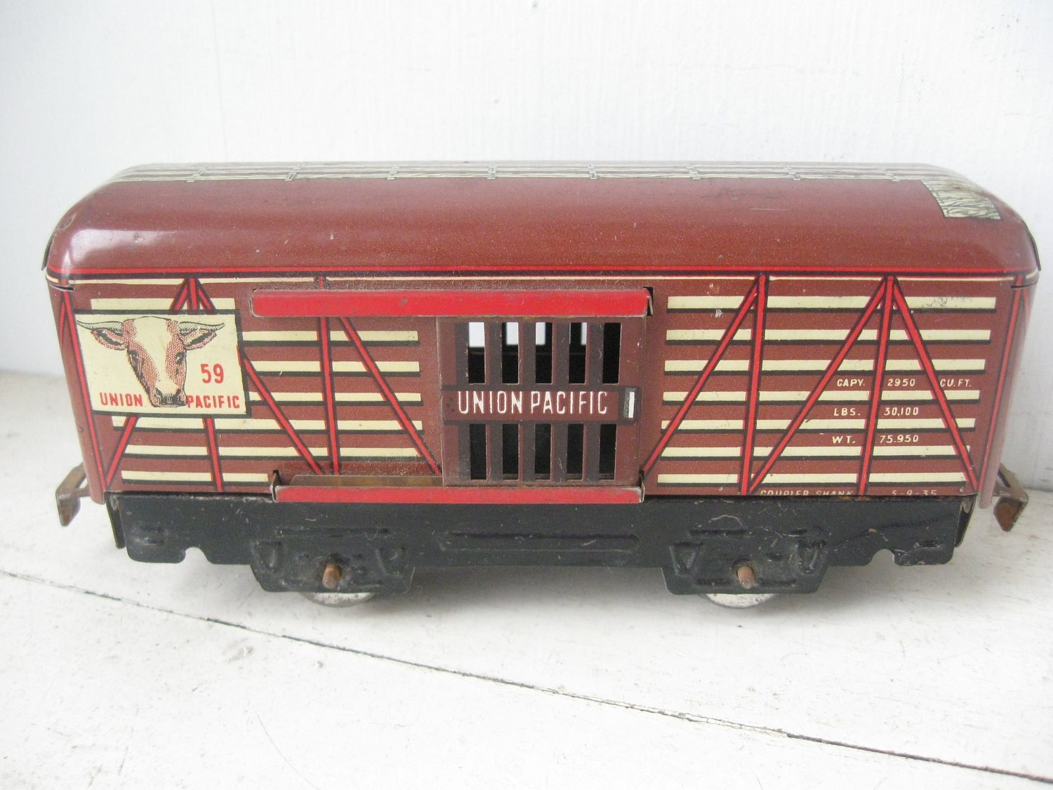 1940's Marx Tin Train Car Union Pacific 59 Cattle Car