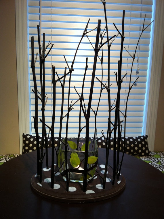 Items similar to Rustic- Modern Tree centerpiece with glass candle ...