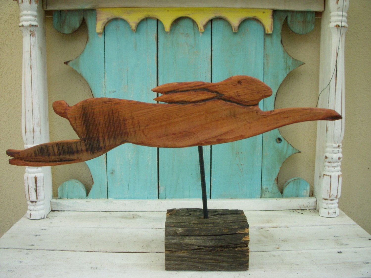 Handmade Rabbit Wood Rustic Rabbit Antique Replica