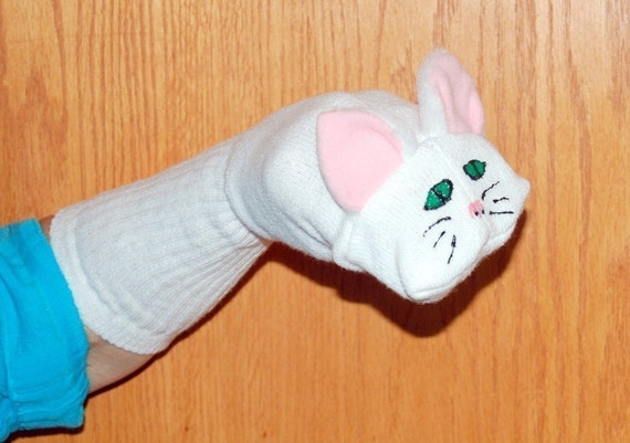 White Cat Sock Puppet From Puppets By Margie white-cat-sock-puppet-from-puppets-by-margie