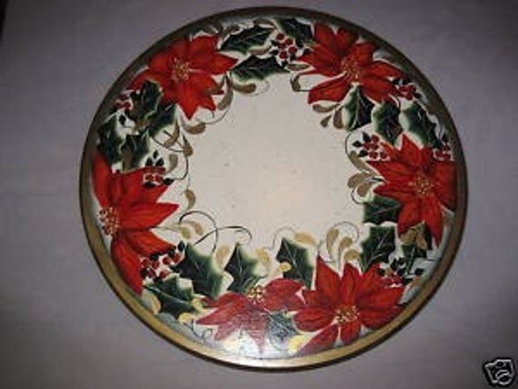 Hand Painted lazy susan with Poinsettias