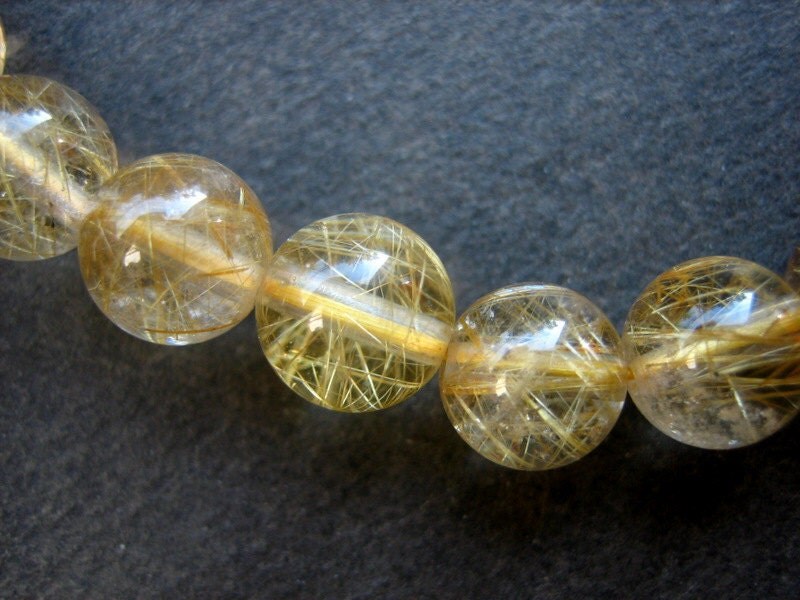 Gold Rutilated Quartz Round Beads 8mm High Quality Venus-hair