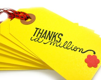 Thanks A Million with Small Flower Yellow Tags - 1 5/8x 3 3/16 - Set of ...