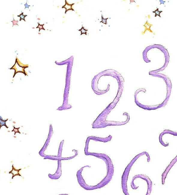 Children Art Print. HANDPAINTED-STARS Number Chart. by LoxlyHollow