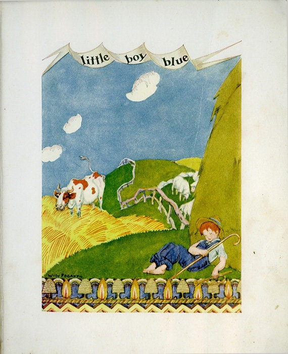Little Boy Blue Children Book Picture 2 Vintage Prints 1929