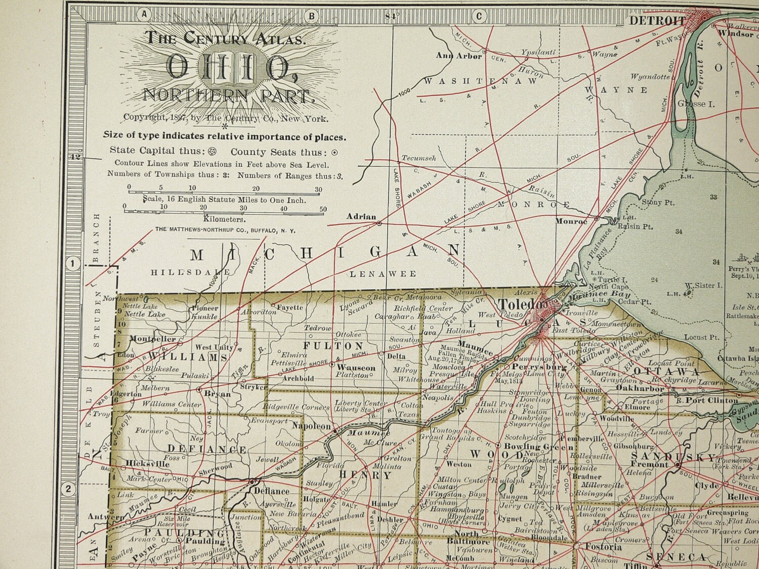 Northern Ohio Map 1897 Antique Map County State Map Vintage