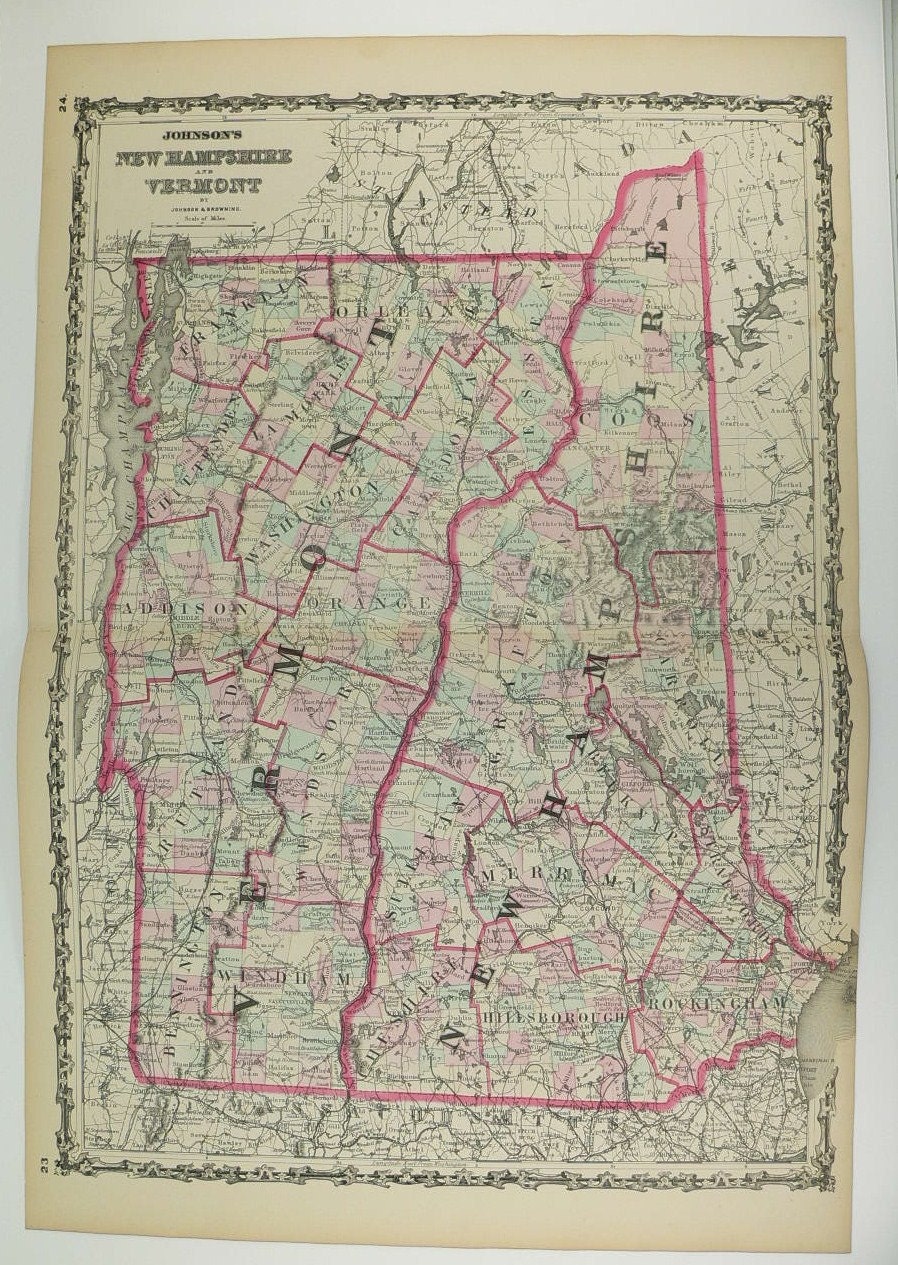 Vermont Map New Hampshire Map New England State Map 1862