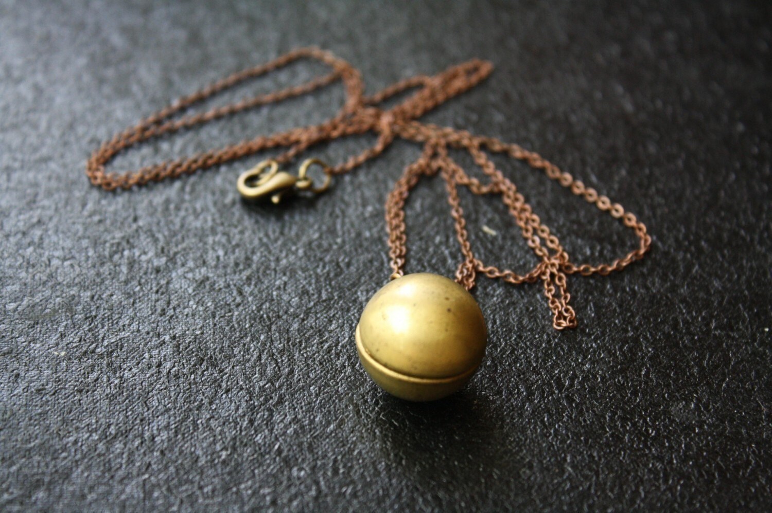 Copper Ball Locket Small Necklace Long Chain Locket Round Pendant Small Sphere Antique Gold