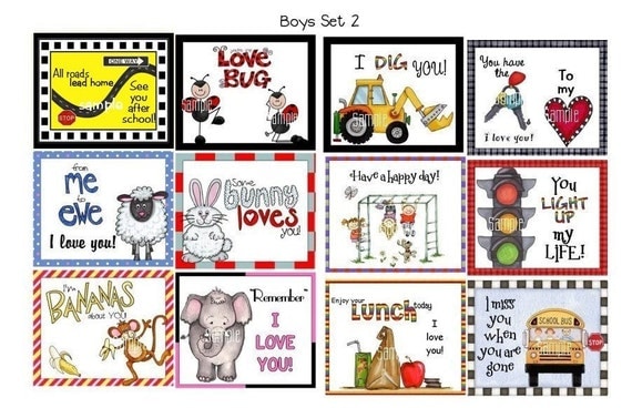 Items similar to Lunch Box or Backpack Notes (for boys) Set 2 on Etsy