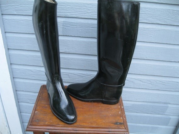Vintage black rubber boots equestrian riding boots size 7 7