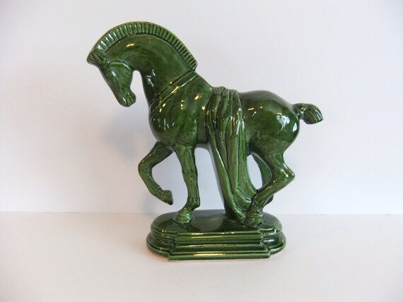 Design Vintage Green Ceramic Horse Statue