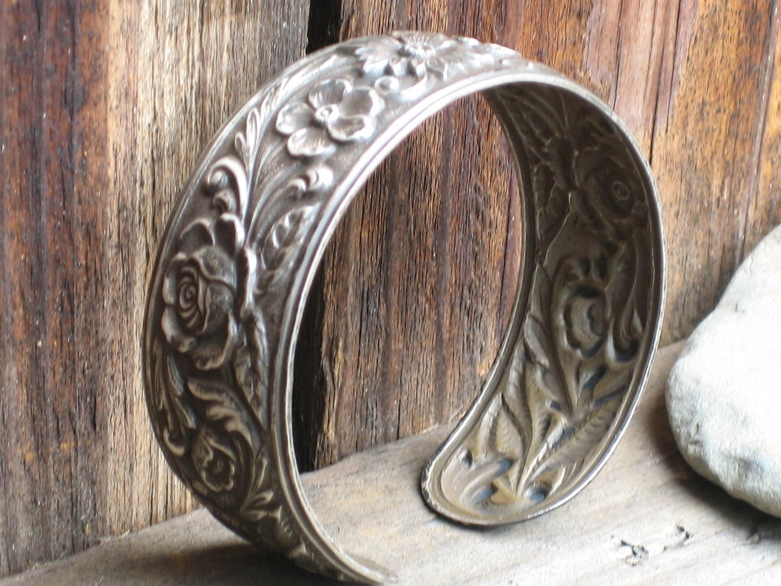 RESERVED vintage sterling silver repousse cuff bracelet