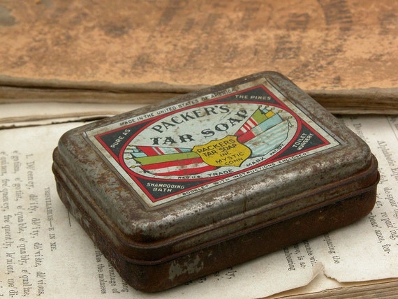 vintage Packer's Tar Soap tin box by dkgeneralstore on Etsy