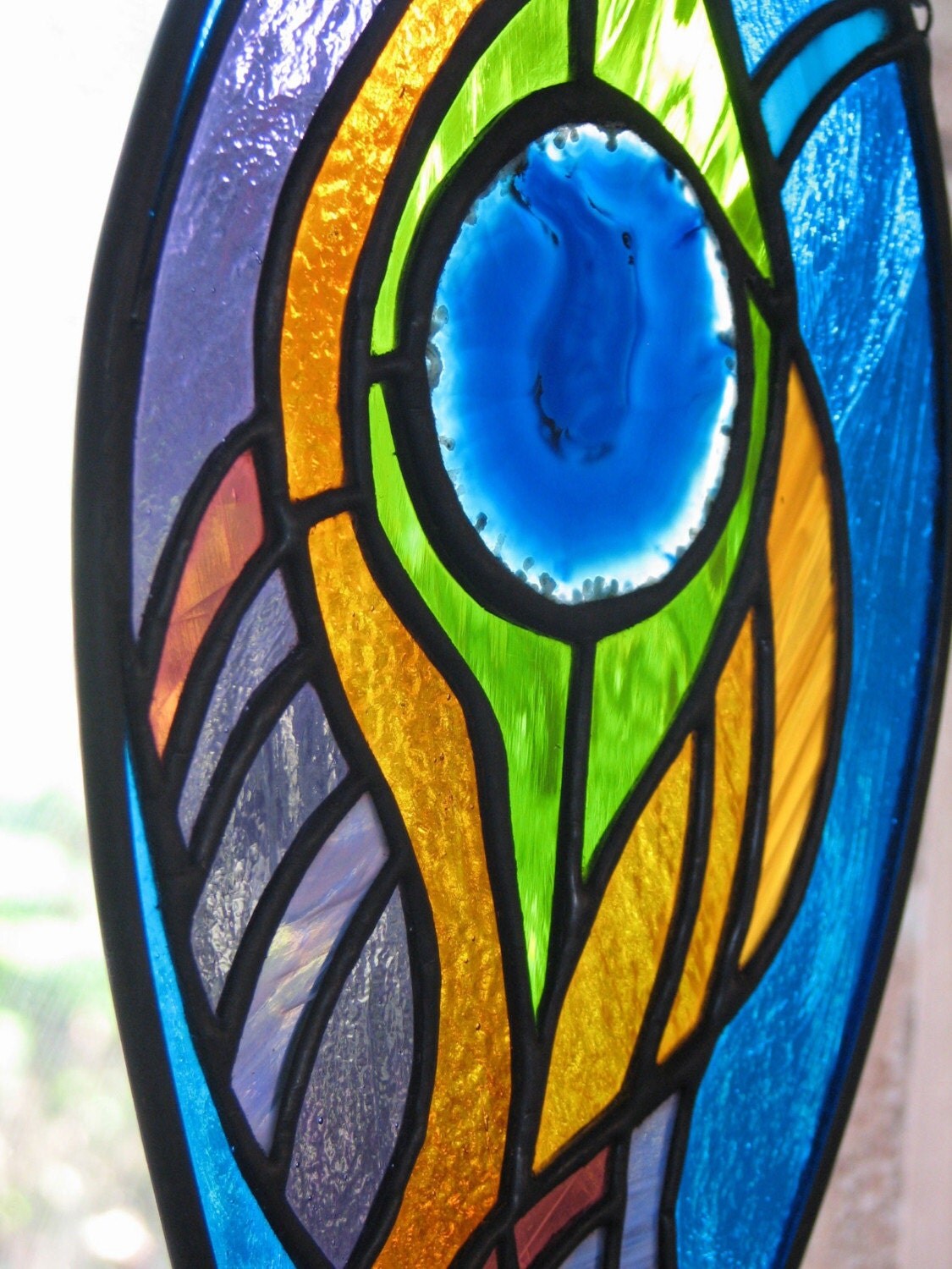 Stained Glass Suncatcher Stylized Feather III