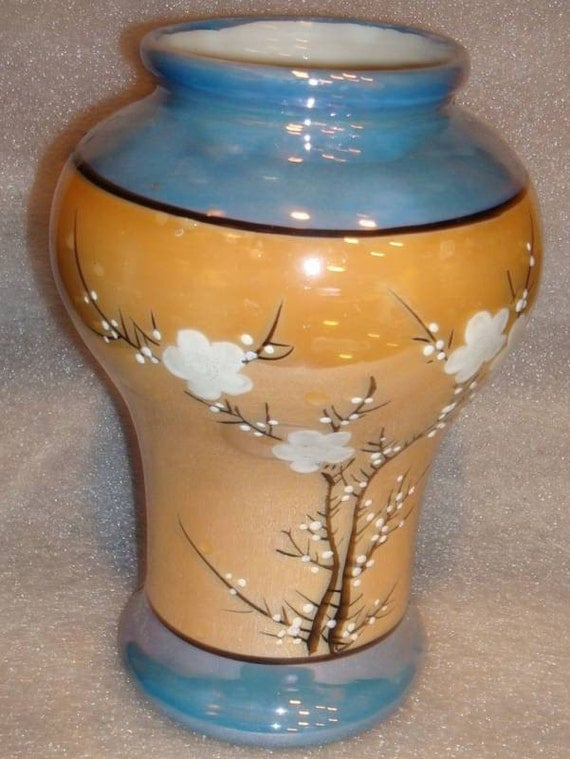 Vintage Japanese Lusterware Vase Opalescent Orange Cherry