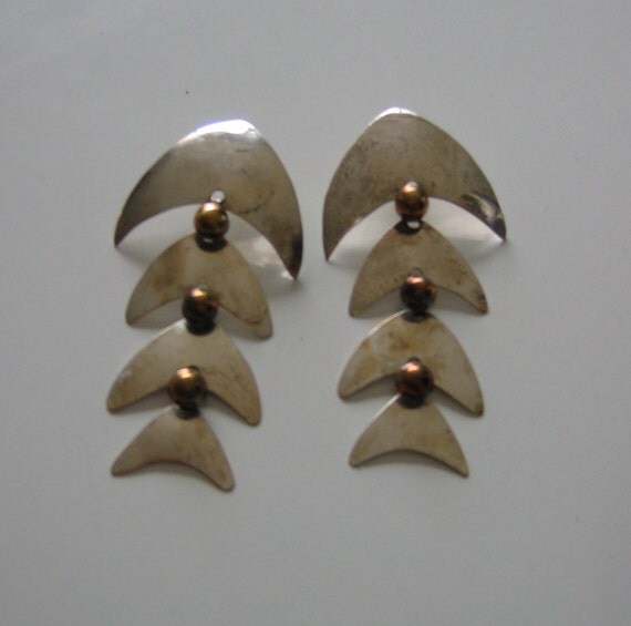 Vintage Taxco 4 part dangle earrings. Sterling articulated.