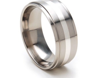 New 7mm Titanium Ring Sterling Silver Inlay by RenaissanceJewelry
