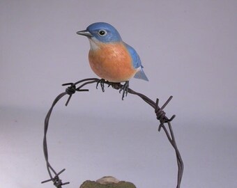 Life Size American Robin with a Baby Wood Carving by jjstudio