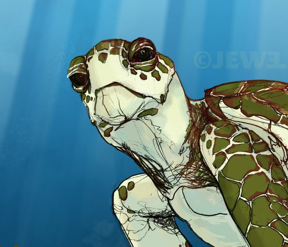 Items similar to Sea Turtle Illustration - Blue Green Turquoise ...