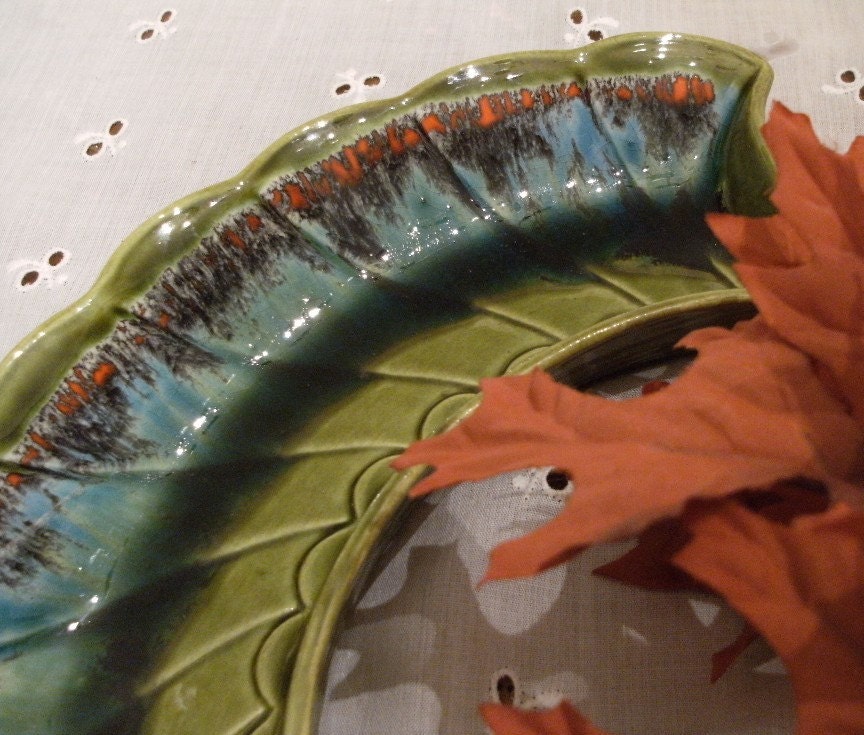 Autumn Relish Tray 3 Pieces, Green Blue Rust Orange. Vintage appetizer ...