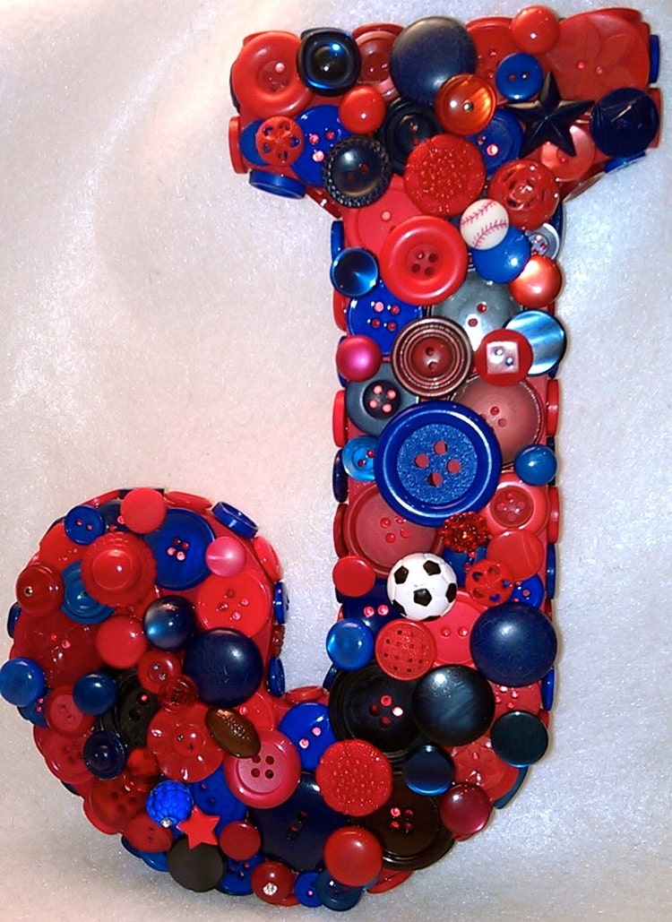 CUSTOM Button Initial Red and Blue Button by allbuttonedupbytina