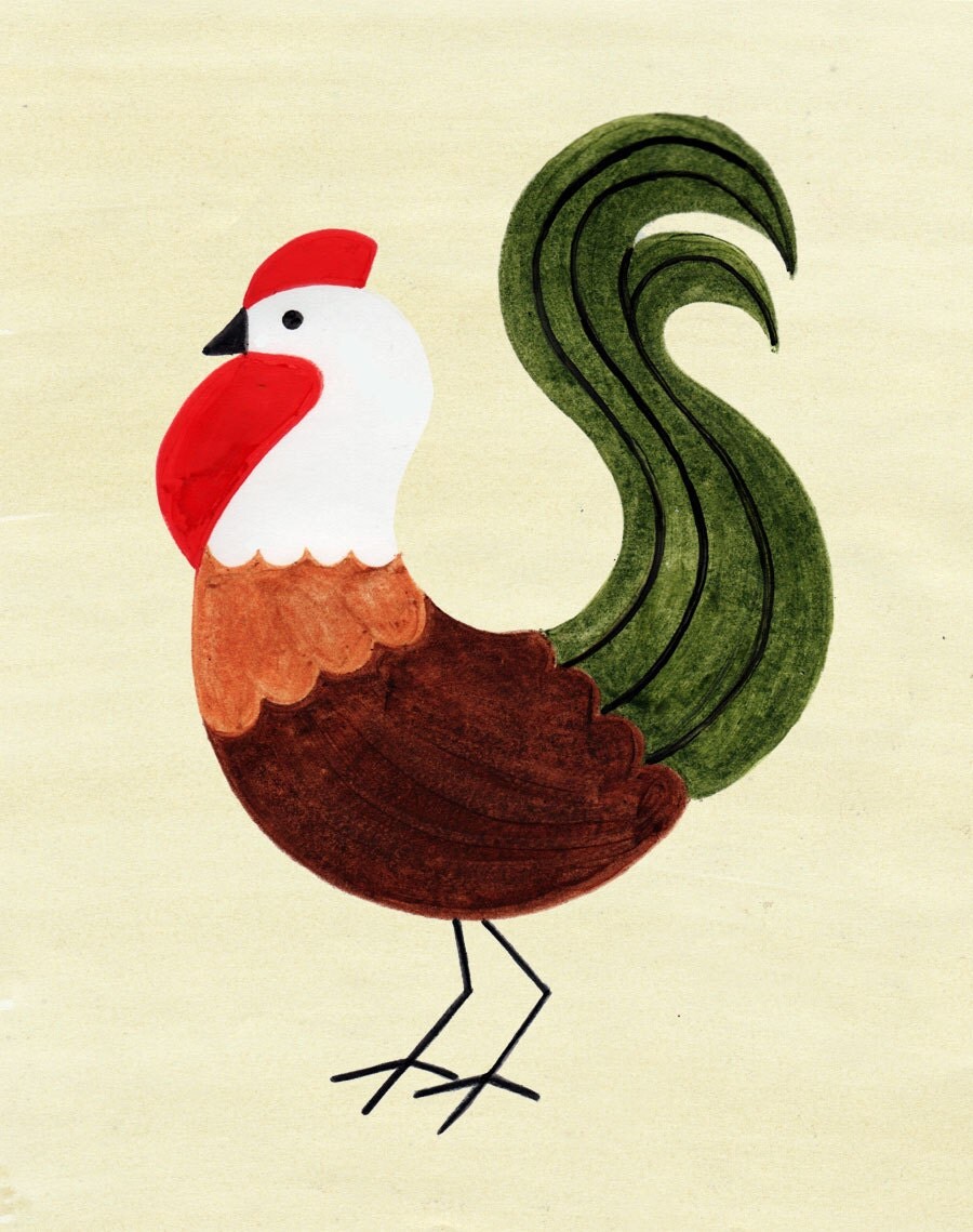 ROOSTER Art Vintage Retro Art Print Poster Size