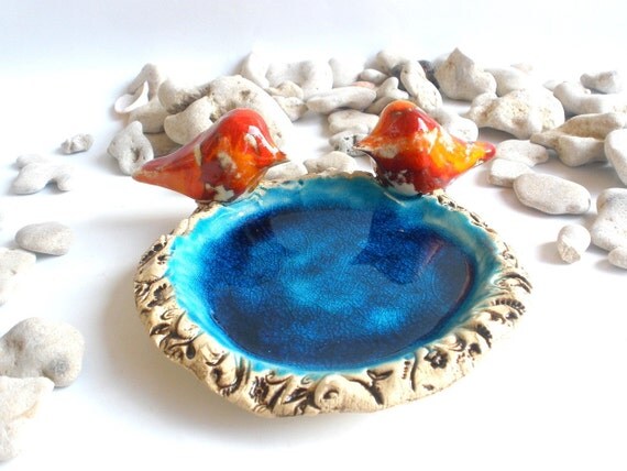 Items similar to Wedding cake topper Ceramic brown and turquoise bowl ...