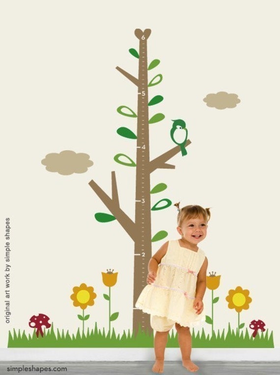 Kids Growth Chart Tree DELUXE with Flowers Decal Childrens