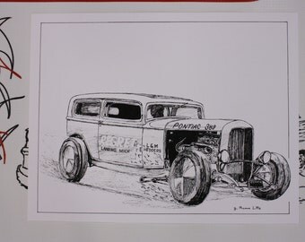 Hot rod drawing | Etsy