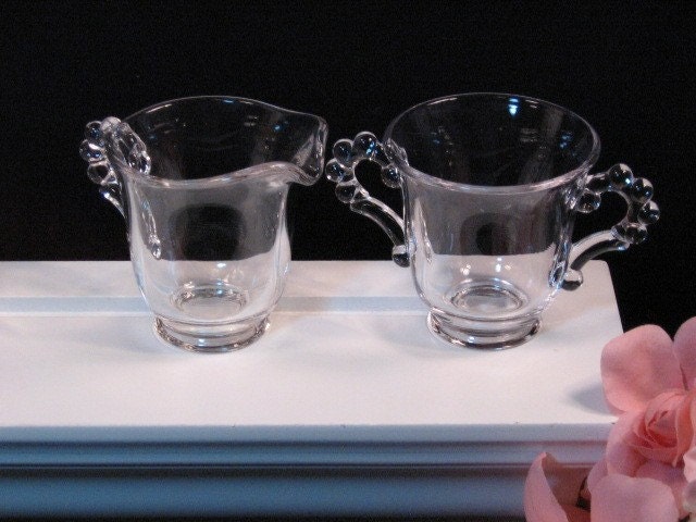 Vintage Imperial Candlewick Crystal Individual Cream And Sugar Set 1930s Elegant Glass