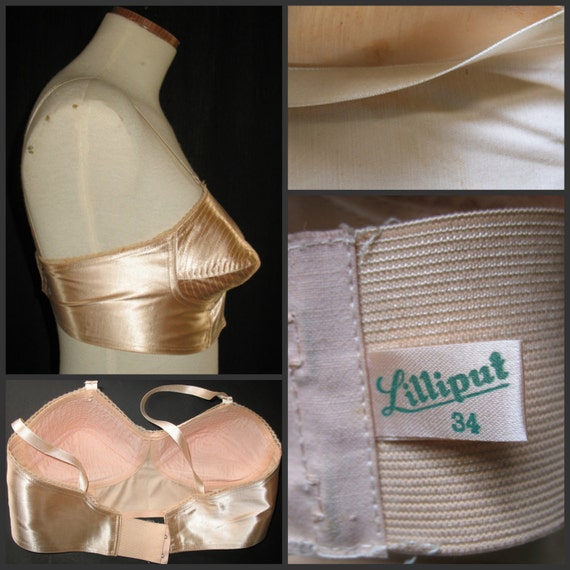 VINTAGE 1950's Shiny Tearose SATIN Bullet Bra Size 35 Bust