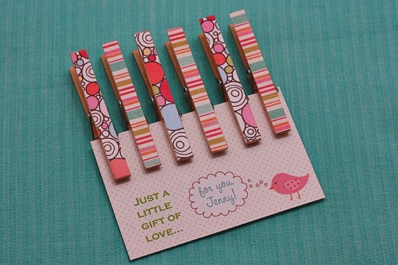 Items similar to Decorative CLOTHES PINS set of 6 on PERSONALIZED Card ...