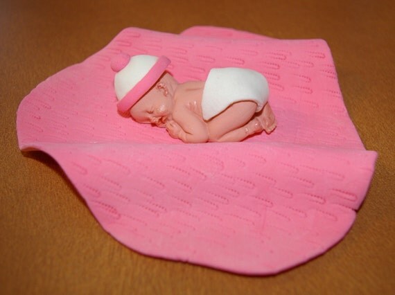 Gum Paste Baby Girl Beige PinkTone with Hat Blanket and