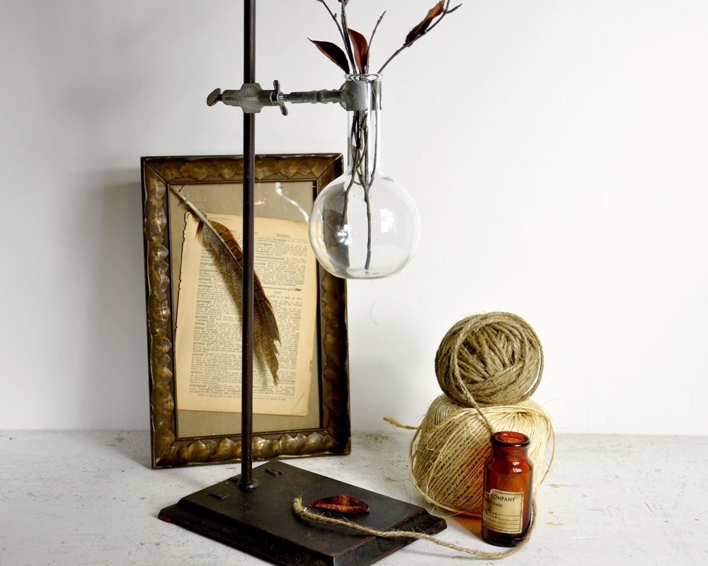 Vintage Laboratory Metal Beaker Stand with Beaker by HavenVintage