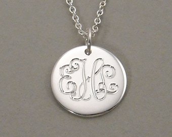 Script monogram necklace pendant triple initial by GaudyBaubles