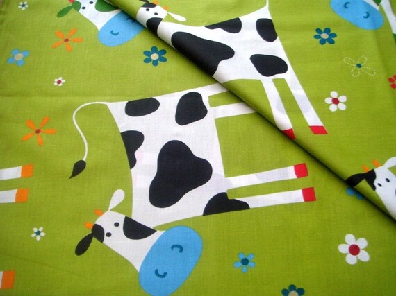 Green cute cow printed cotton fabric 1 meter