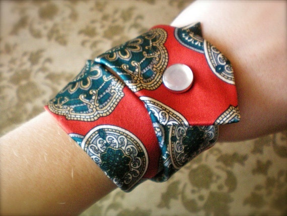 Red Tie Silk Fabric Cuff Bracelet