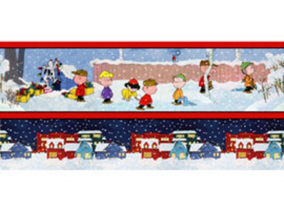 Christmas Time Peanuts Border Red/Navy by CottonBlossomFarm