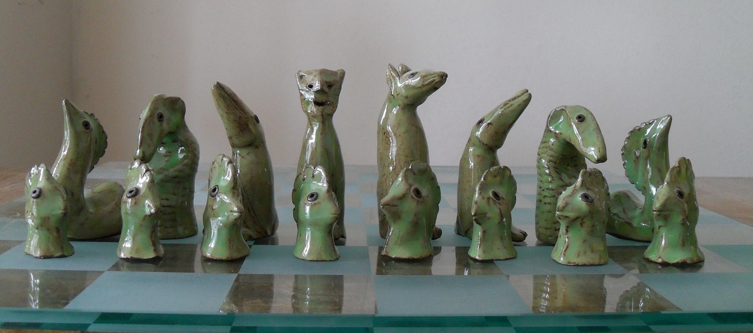 Animal Chess Set dog cat bird aardvark penguin chicken
