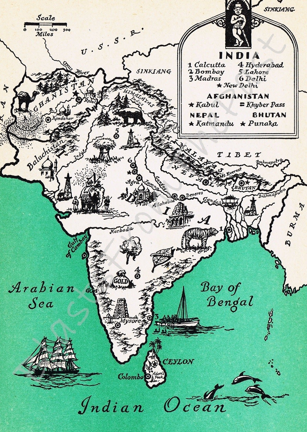 Vintage Map of INDIA Beautifully Illustrated Perfect for