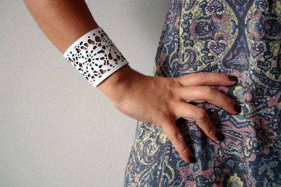 Items similar to White Leather Lace Around The Wrist on Etsy